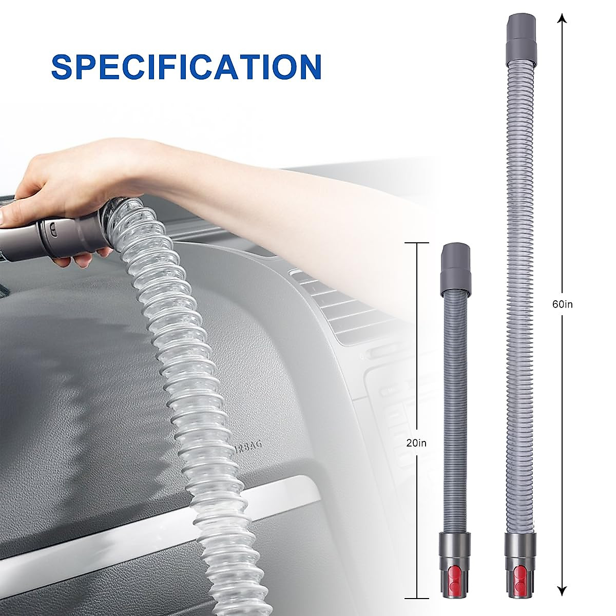 LANMU Flexible Extension Hose Attachment Compatible with Dyson V15 V12 V11 V10 V8 V7 Outsize Absolute Animal Motorhead Gen5 Cordless Vacuum Cleaner (20 to 60 Inch)