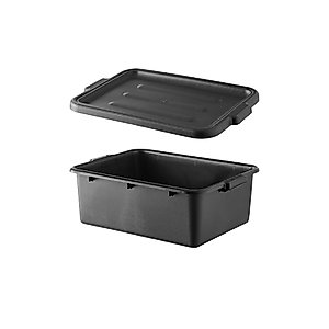 WEBSTORE SUPPLY Big Plastic Bus Tub With Lid, Black Bus Box, Food Service Bus Tub, Storage Bin, Plastic Tote, Large Restaurant Dishwasher Bus Tub With Lid 20" x 15" x 7"