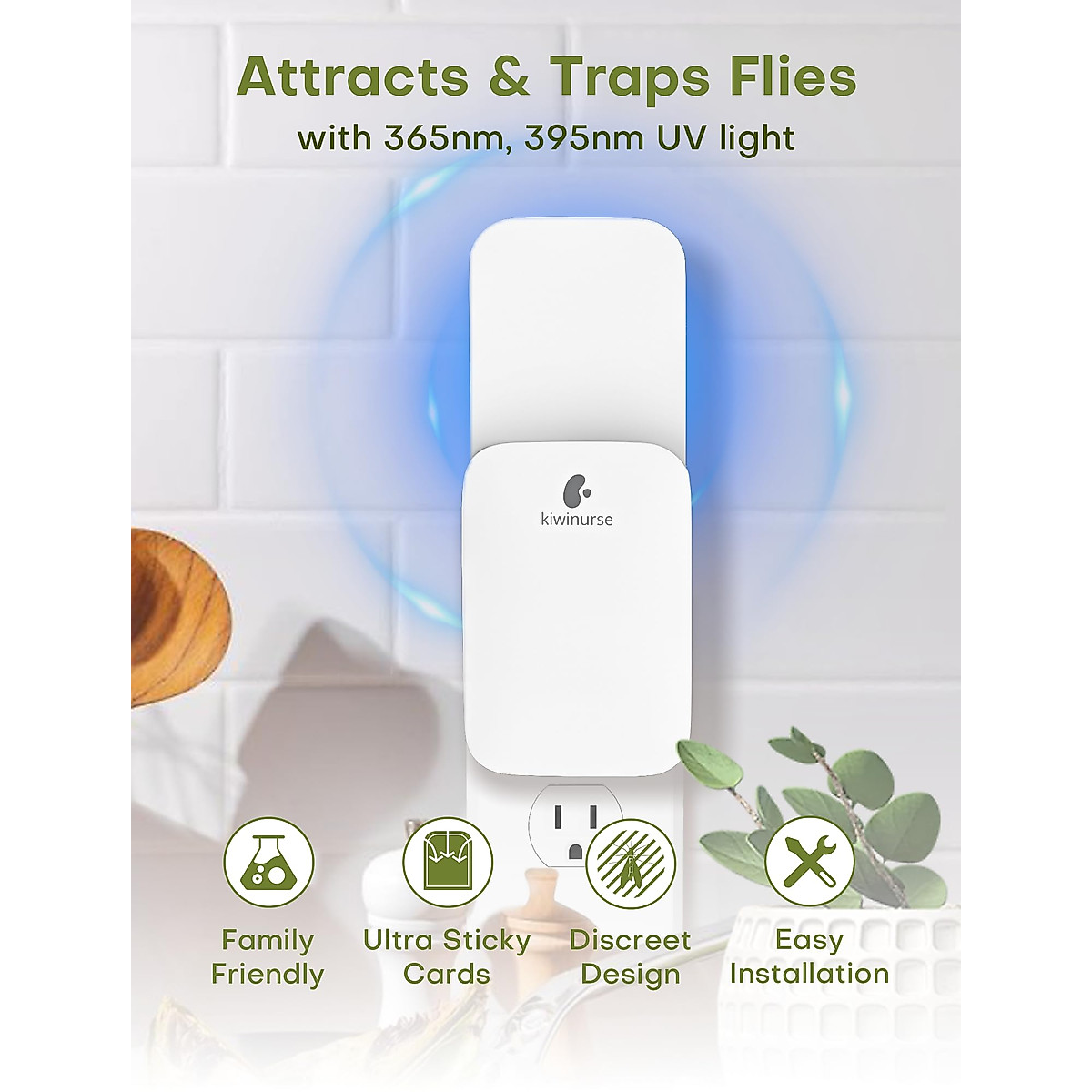 Kiwinurse Fruit Fly Traps for Indoors (2 Traps + 8 Glue Cards), Gnat Traps for House Indoor, Fly Traps Indoor for Home with Flying Insect Trap Refills