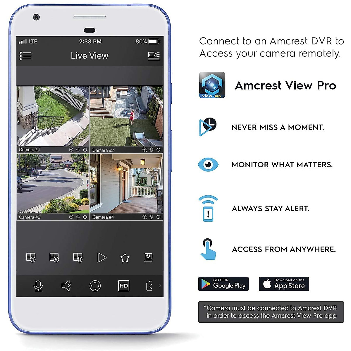 Amcrest Full HD 1080P 1920TVL Bullet Outdoor Security Camera (Quadbrid 4in1 HD-CVI/TVI/AHD/Analog), 2MP 1920x1080, 129° FOV, Black AMC1081BC28-B-V4