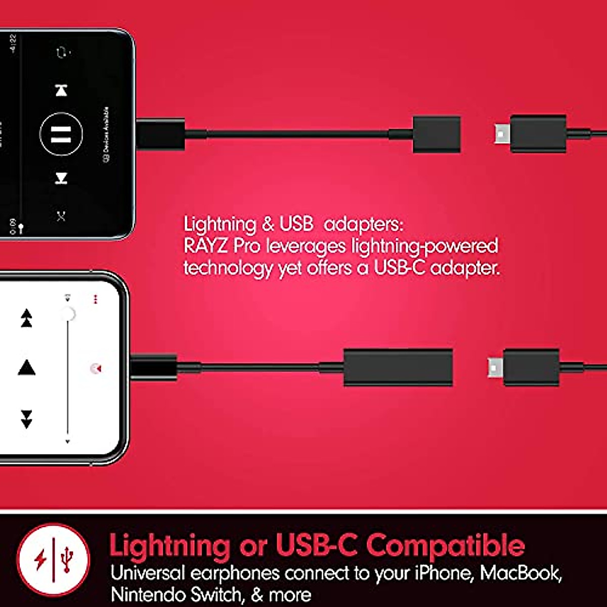 RAYZ Pioneer Pro Lightning & USB-C Wired Earphones/Smart Active Noise Cancelling, Microphone Volume Control | for Apple iPhone Mac iPad, Android, Nintendo Switch, Google Pixel -Onyx