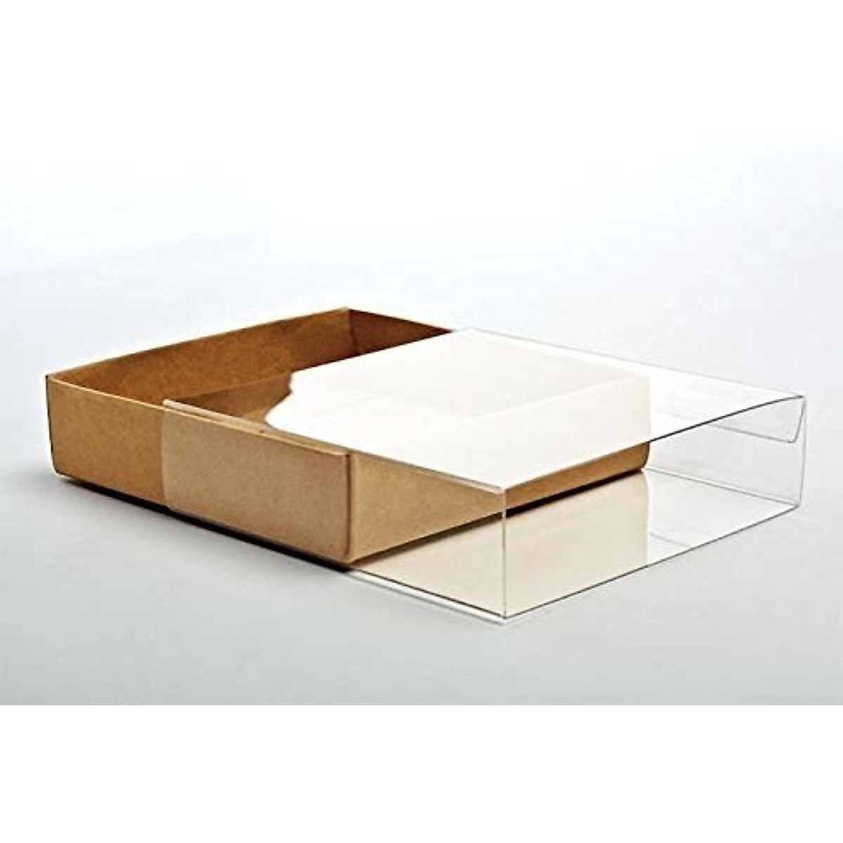 25 Kraft Paper Stationary Boxes w Clear Sleeves, 5 3/8" x 1" x 7 1/2" (A7)