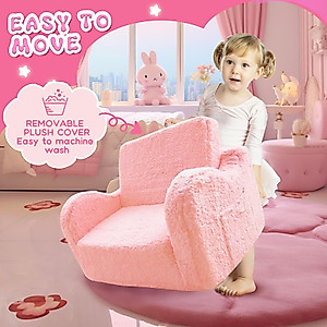 QIICMER Toddler Chairs Comfy 2-in-1 Kids Couch Fold Out Convertible Sofa to Bed, Kids Sofa for Girls and Boys, Cuddly Chairs for Toddlers 1-3 (Pink)