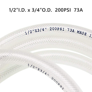 1/2" ID x 3/4" OD - 25 Ft High Pressure Braided Clear PVC Vinyl Tubing Flexible Vinyl Tube, Heavy Duty Reinforced Vinyl Hose Tubing, BPA Free and Non Toxic