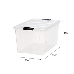 IRIS USA 72 Qt Stackable Plastic Storage Bins with Lids, 4 Pack - BPA-Free, Made in USA - See-Through Organizing Solution, Latches, Durable Nestable Containers, Secure Pull Handle - Clear