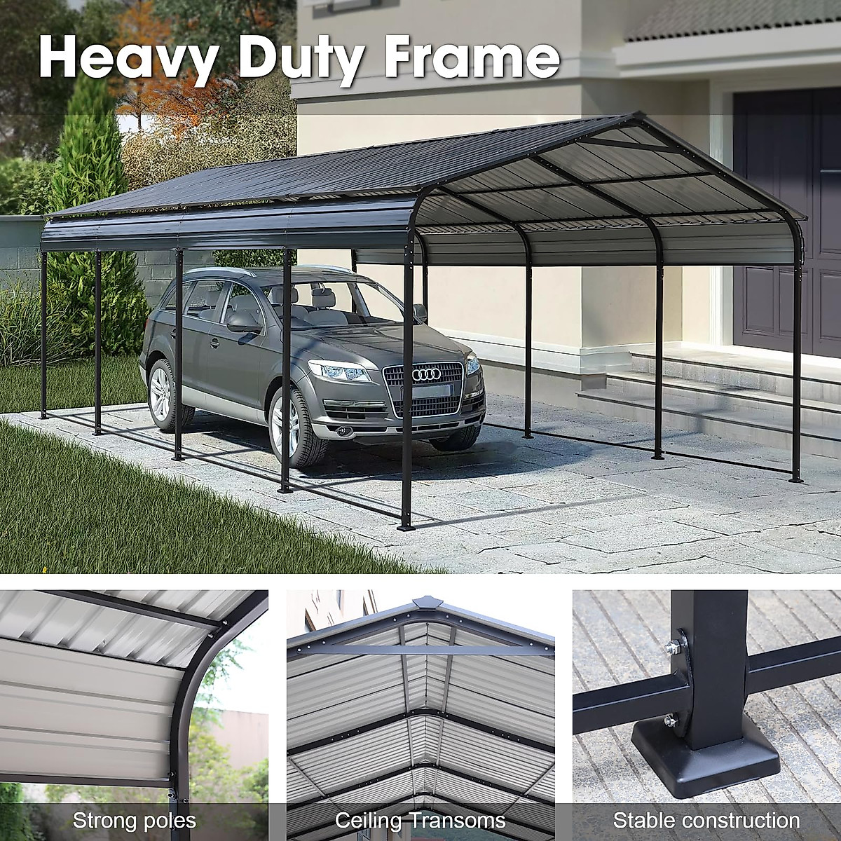 COBANA Metal Carport, 12X20 FT Heavy Duty Carport Canopy with Steel Roof and Frame, Car Shelter Garage for Pickups, Cars, Boats and Tractors