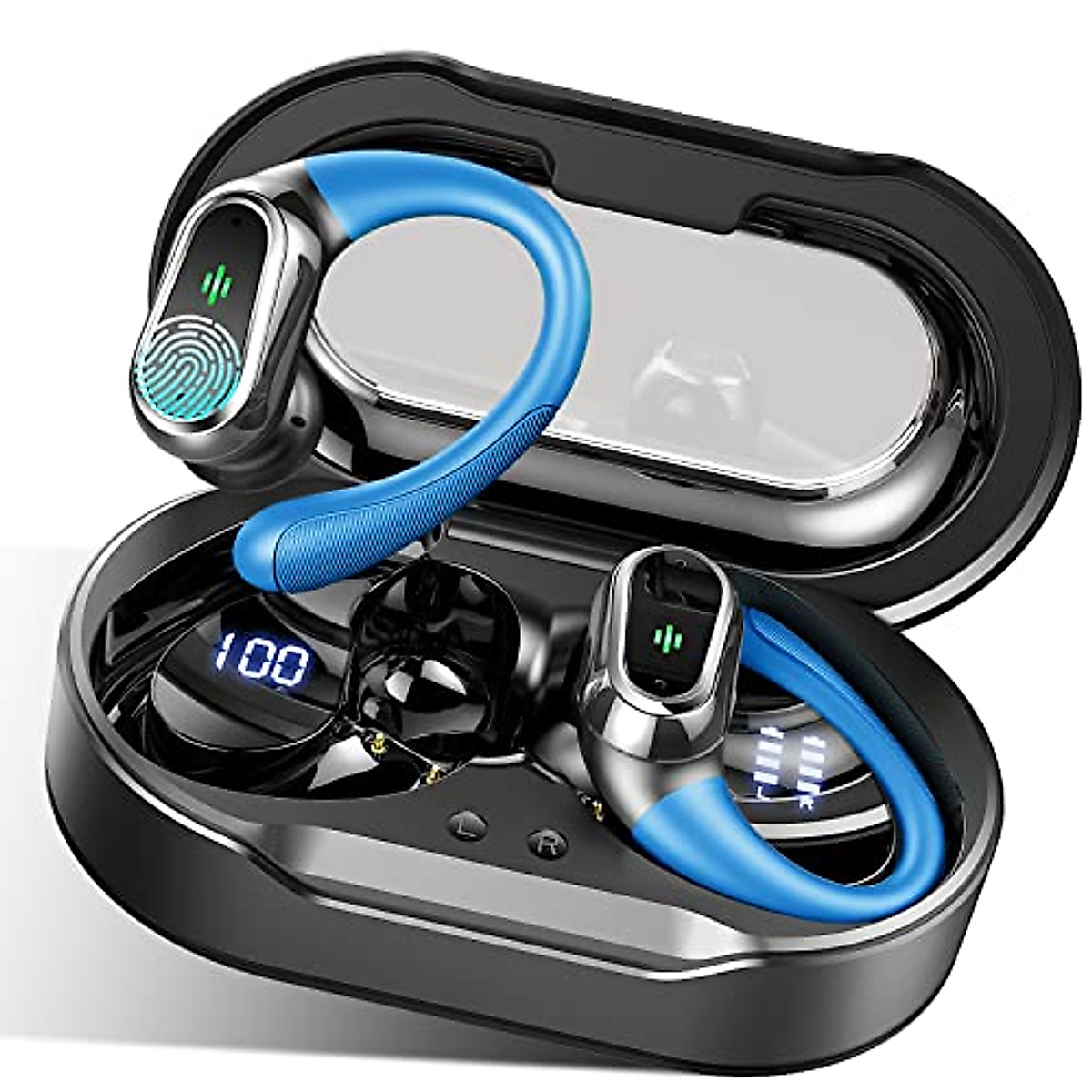 Wireless Earbuds Headphones Bluetooth 5.3, 50Hrs Playtime with LED Display, Over Ear Buds Noise Cancelling Mic, Stereo Bass Bluetooth Earbuds with Earhooks, IP7 Waterproof Earphones for Sports Workout