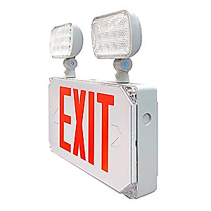 Wet Location Red Exterior Weatherproof Outdoor LED Combo Exit Sign Emergency Light With Battery Backup, AC 120V/277V, UL Certified