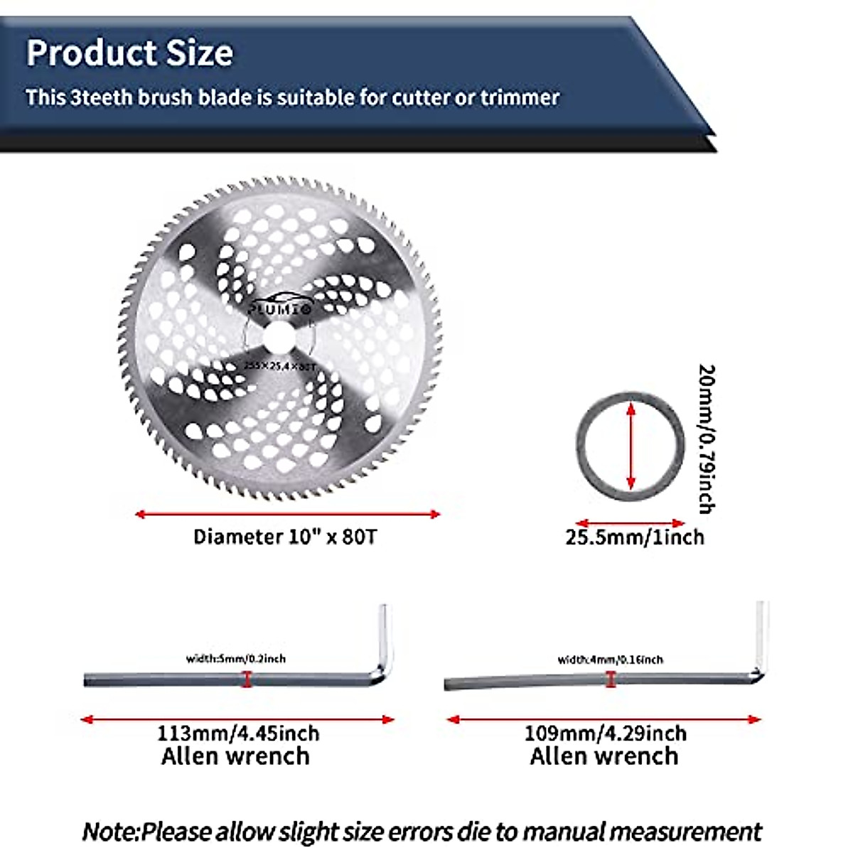 PLUMIA 10" x 80T Carbide Tip Brush Cutter Trimmer Blades with Universal Adapter Kit, Premium Stainless Steel Trimmer Head Compatible with Cutter, Trimmer, Weed Eater (2 Pack)