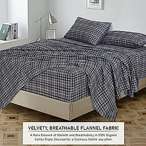 RUVANTI Flannel Sheets Twin Size - 100% Cotton Brushed Flannel Bed Sheet Sets - Deep Pockets 16 Inches (fits up to 18") - All Seasons Breathable & Super Soft - Warm & Cozy - 3 Pcs - Grey Plaid