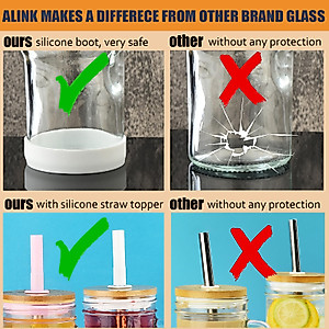 ALINK Glass Cups with Lids and Straws, 24 oz Mason Jar Drinking Glasses Tumbler with Silicone Boot, Tips, Brush, Reusable Iced Coffee Cups, Boba Tea Smoothie Cups - 2 Black