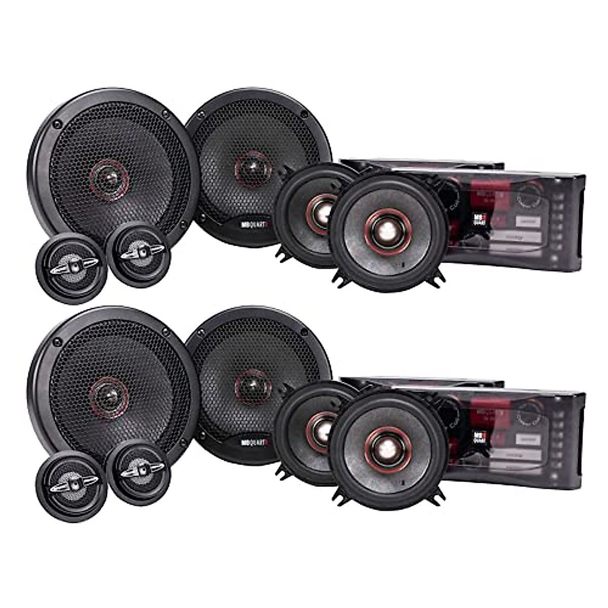 MB Quart PS1-316 Premium 6.5 Inch 400 Watt 4 Ohms 3 Way Component Network Control Mobile Speaker Car Audio Systems, Grills Included, Black (2 Pack)