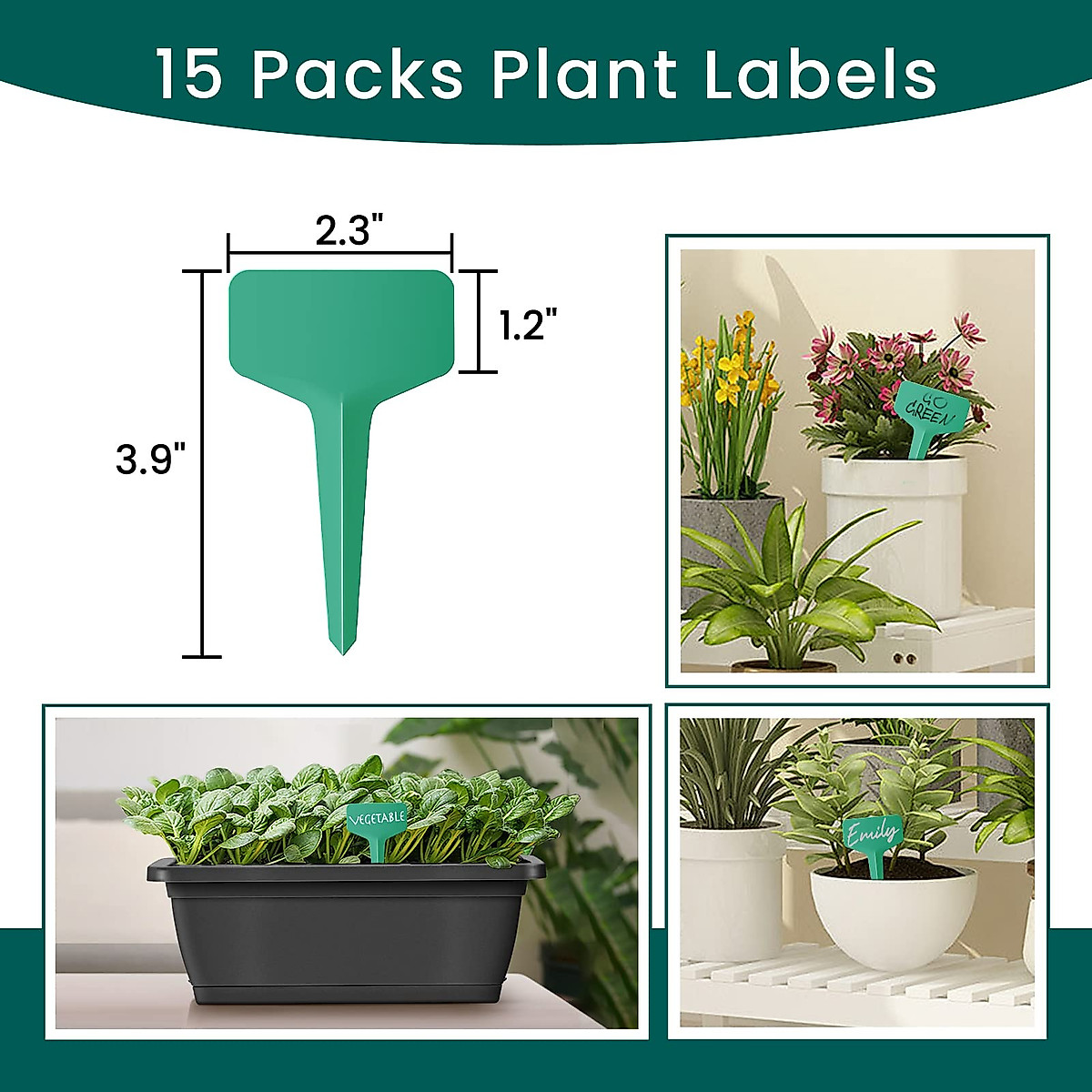 CEED4U Window Box Planter, 17 Inches 3 Packs Black Rectangular Planters Box with Saucers and 15Pcs Plant Labels, Self-Watering Drainage Holes, Windowsill Decor Outdoor Indoor Plastic Long Pots