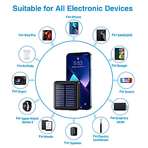 Solar Power Bank 12000mAh,Small Solar Charger Built in 4 Cables,USB C Input/Output,Dual Flashlight External Battery Portable Charger Power Bank for iPhone15/14/13/12/11/10/9/8,Tablet,Samsung (black)