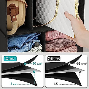 SUOCO Hanging Closet Organizer and Storage with Dividers, 12 Compartments Clothes Shoes Accessories Shelf for Wardrobe, Nursery, Cloakroom or RV, Black, 1 Pack