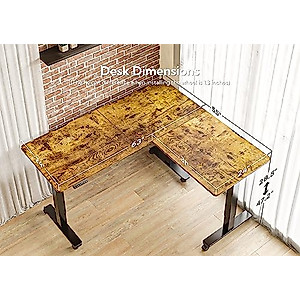 Claiks Triple Motor L Shaped Standing Desk, 63 x 55 inch Corner Stand Up Desk, Adjustable Height Desk with Splice Board, Black Frame/Rustic Brown Top