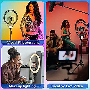 Aureday 12" Selfie Ring Light with Stand and Phone Holder, 15 Color RGB Ring Light with 62" Tripod, Dimmable LED Ringlight for Phone Photography, Live Stream, Creative Videos