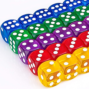 150 Pieces 6-Sided Games Dice Set 5 Translucent Colors 14mm Dice for Board Games, Activity, Casino Theme, Teaching Math Games, Party Favors and More