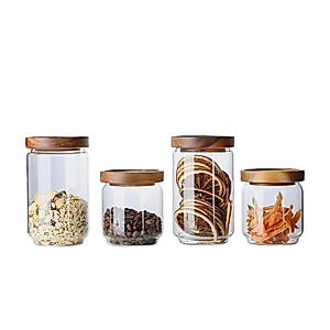 BaoFull Glass Jar with Lid, Airtight Food Storage Containers Glass Set for Coffee Beans| Sugars| Candy, 4 Pack