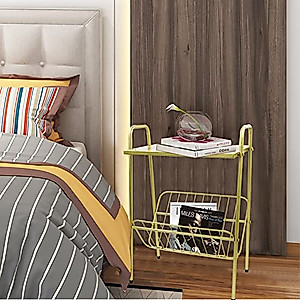 Jbikao Gold End Table Set of 2, Small Nightstand, Slim Side Table, Modern Sofa Bedside Table for Bedroom, Living Room,Rustic