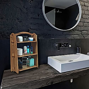 Wood Shelves, 3 Tier Storage Organizer, 100% Ash Wood, Holder Handcrafted for Bathroom Living Room, Bedroom, Kitchen, Wood Rack for Countertop, Made in Europe, Gift Idea (Natural, 20x14x7)