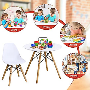 BETTARY Table and Chair Set, 3-Piece Kids Dining Learning Furniture Set, Kids Size Plastic Table and Chairs w/Beechwood Legs for Home Daycare Preschool, Play Table for Toddler Gifts, White (2 Chairs)