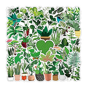 50 Pieces of Garden Potted Green Plant Stickers Kettle Envelope Greeting Card Desk Bedroom Refrigerator Laptop Diary Gift Box Home School Craft Decoration Waterproof Sticker