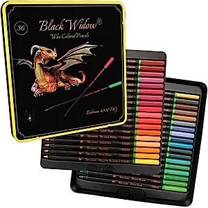 Black Widow Dragon Colored Pencils For Adult Coloring - 36 Coloring Pencils With Smooth Pigments - Best Color Pencil Set For Adult Coloring Books And Drawing - A Must Have Pencil Set