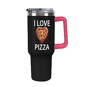 I Love Pizza 40 Oz Car Cup Stainless Steel Travel Mug Leak-Proof Insulated Tumbler with Handle Light Rose Red-style