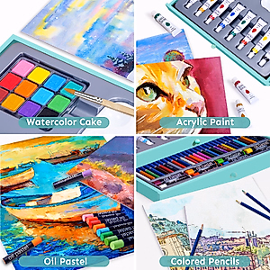 85 Piece Deluxe Wooden Art Supplies, Art Kit with Easel and Acrylic Pad, Art Set for Teens, Adults and Artist Beginners, Creative Gift Box with Wooden Case, Sketching Pencils, Artist Brushes