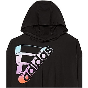 adidas Girls' Long Sleeve Hooded Graphic Tee, Black with Multicolor, 6X