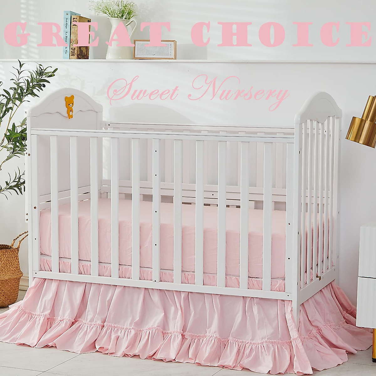 Brandream Girls Nursery Bedding Embroidered Elephant Crib Bedding Set Chic Sweet Pink Farmhouse Baby Cotton Quilt Set, 3 Pieces