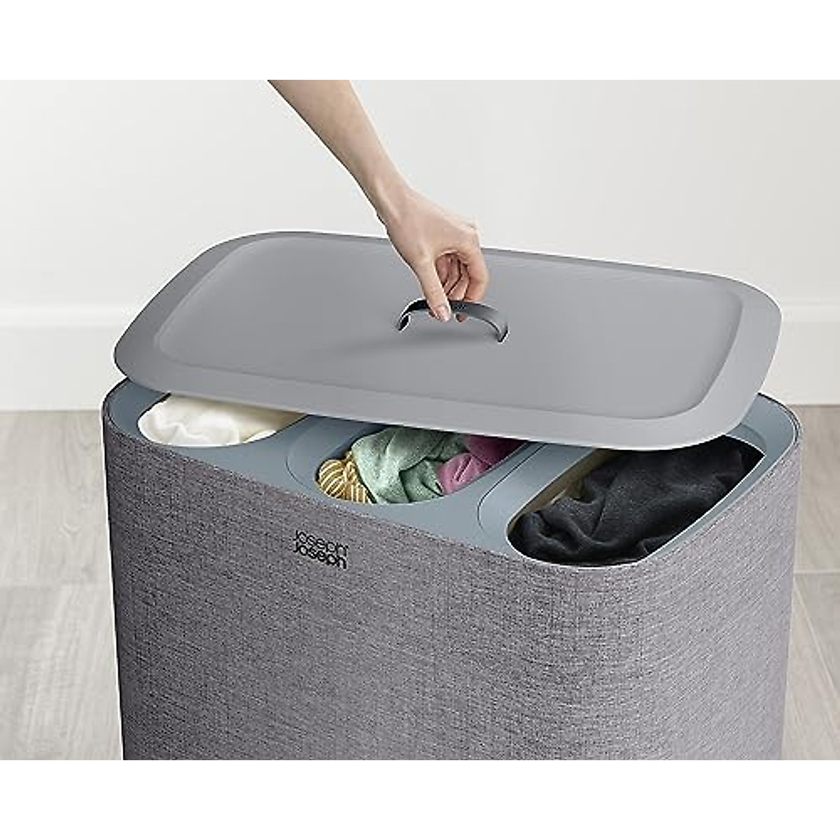 Joseph Joseph Tota Trio 90-liter Laundry Hamper Separation Basket with Lid and Removable Bags - Grey