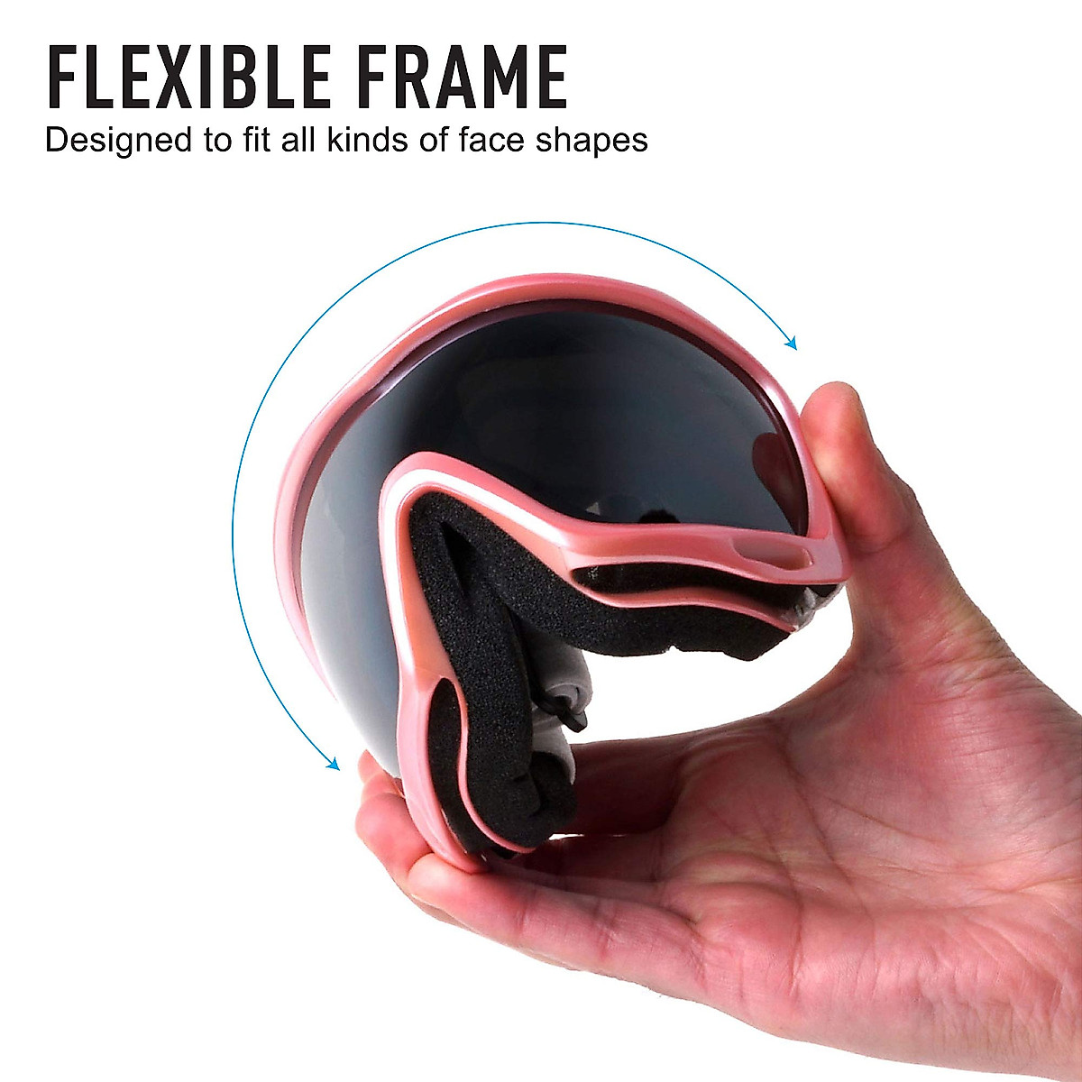 Khan Retro Pink - Adjustable Snow Goggles for winter skiing and snowboard with 100% UV Protection. One size fits all.