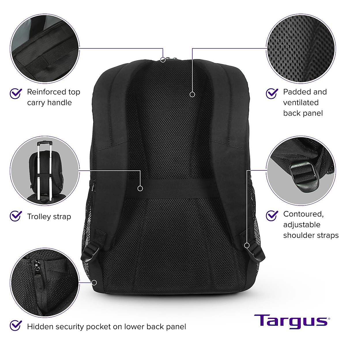 Targus Ascend Professional Business Laptop Backpack, Sleek and Durable Travel Commuter Bag, Improve Back Support with Padded Shoulder Straps and Back Panel, Fits up to 16-Inch Laptop, Black (TSB710US)