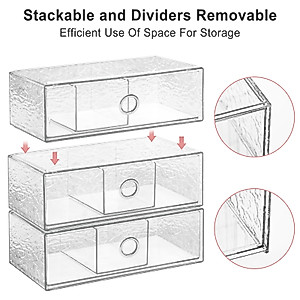 Qtip Holder, Small Makeup Organizer Drawer Case for Countertop, Bathroom Vanity Storage Holder for Cotton Swab, Ball, Floss, Lipstick, Jewelry (Clear)