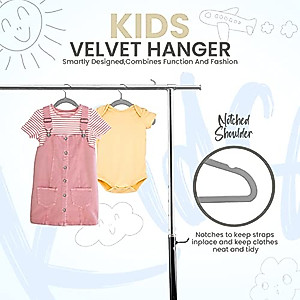 Utopia Home Kids Hangers Velvet (Pack of 50) - 11.6 Inch Durable Baby Hangers for Closet - Perfect Toddler Hangers for Everyday Use (Grey)