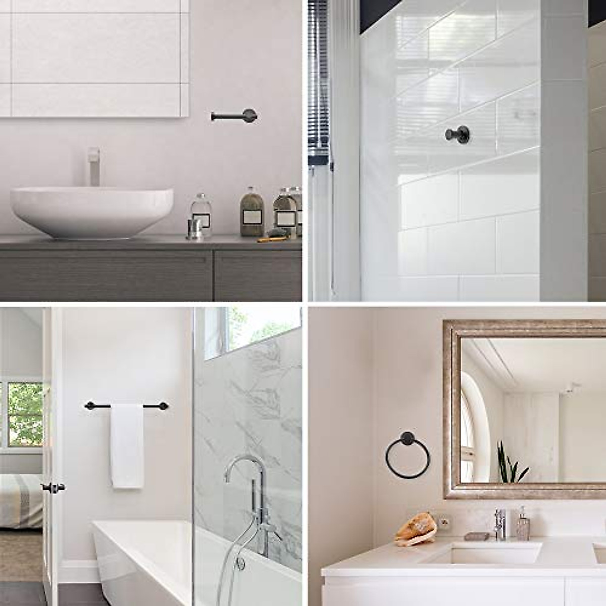 Globe Electric 51710 5-Piece Bathroom Accessory Set, with Vanity, Matte Black, 3-Light Vanity Light, Towel Bar, Towel Ring, Robe Hook, Toilet Paper Holder, Bathroom Lights Over Mirror, Home Décor