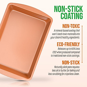 NutriChef Non-Stick Baking Pan w/Lid - Heavy Duty Carbon Steel Bake Tray for Roasting & Baking - Premium Multi-Layer Nonstick Coating, PTFE, PFOS, PFOA Free - 15" x 11", Copper