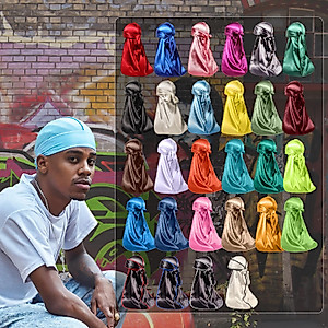ForceWave Silky Durag for Men Wave Cap Satin Dorag for Men Women 360 Wave Black