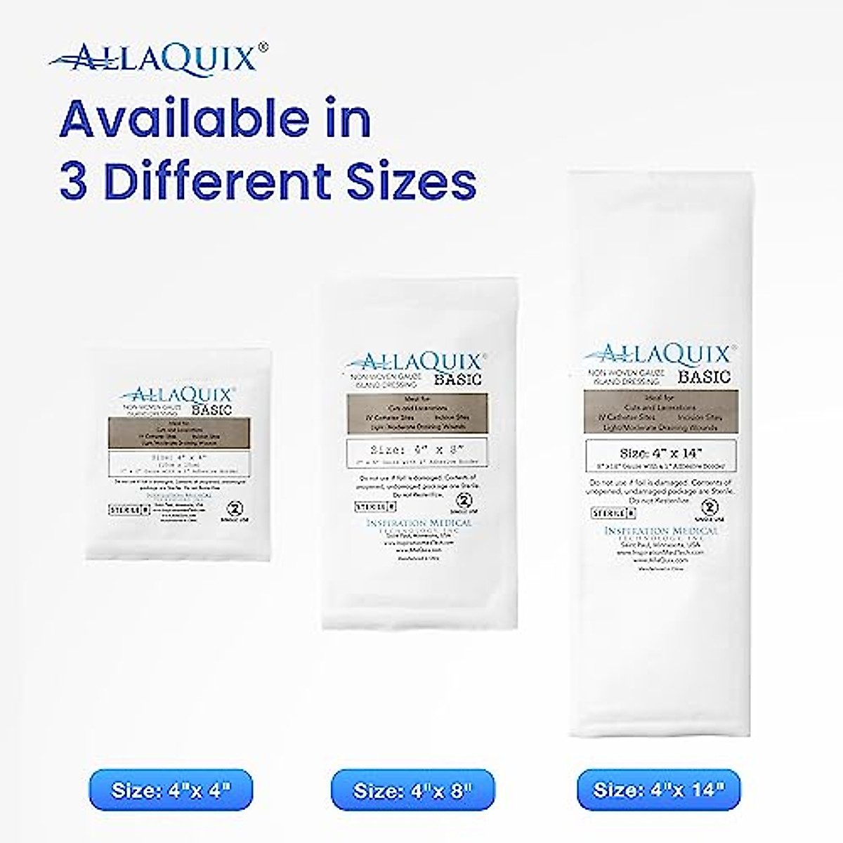 AllaQuix Basic Non-Woven Sterile Gauze Island Dressing (4" x 14" (Box of 25)) - Advanced Wound Care – Medical-Grade Adhesive Gauze Pads