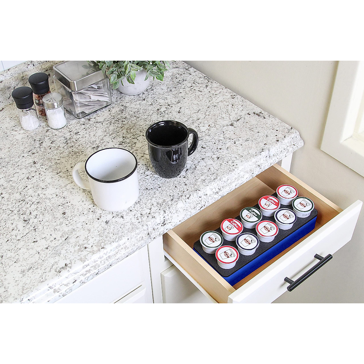 Polar Whale 2 Coffee Blue and Black Pod Storage Deluxe Organizers Tray Drawer Insert for Kitchen Home Office Waterproof Washable 4.5 X 11.75 Inches Holds 10 Each Compatible with Keurig K-Cup
