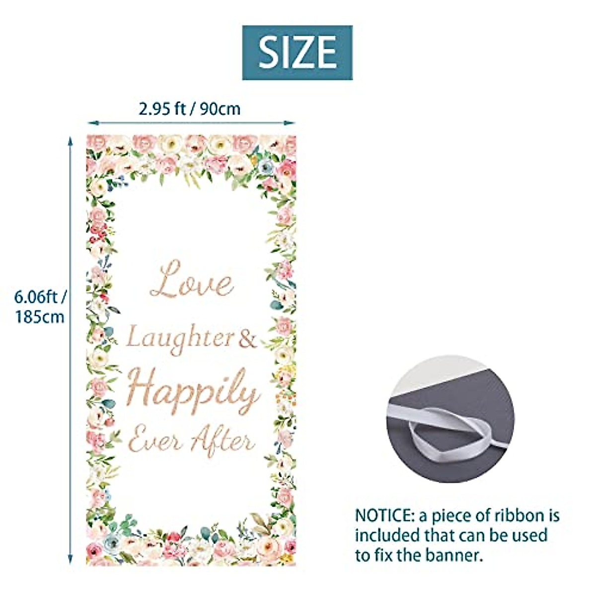 Joyiou Love Laughter Happily Ever After Backdrop Door Banner Decorations, Wedding Engagement Party Gift Sign Supplies, Bridal Shower Door Cover Photo Booth Props Décor