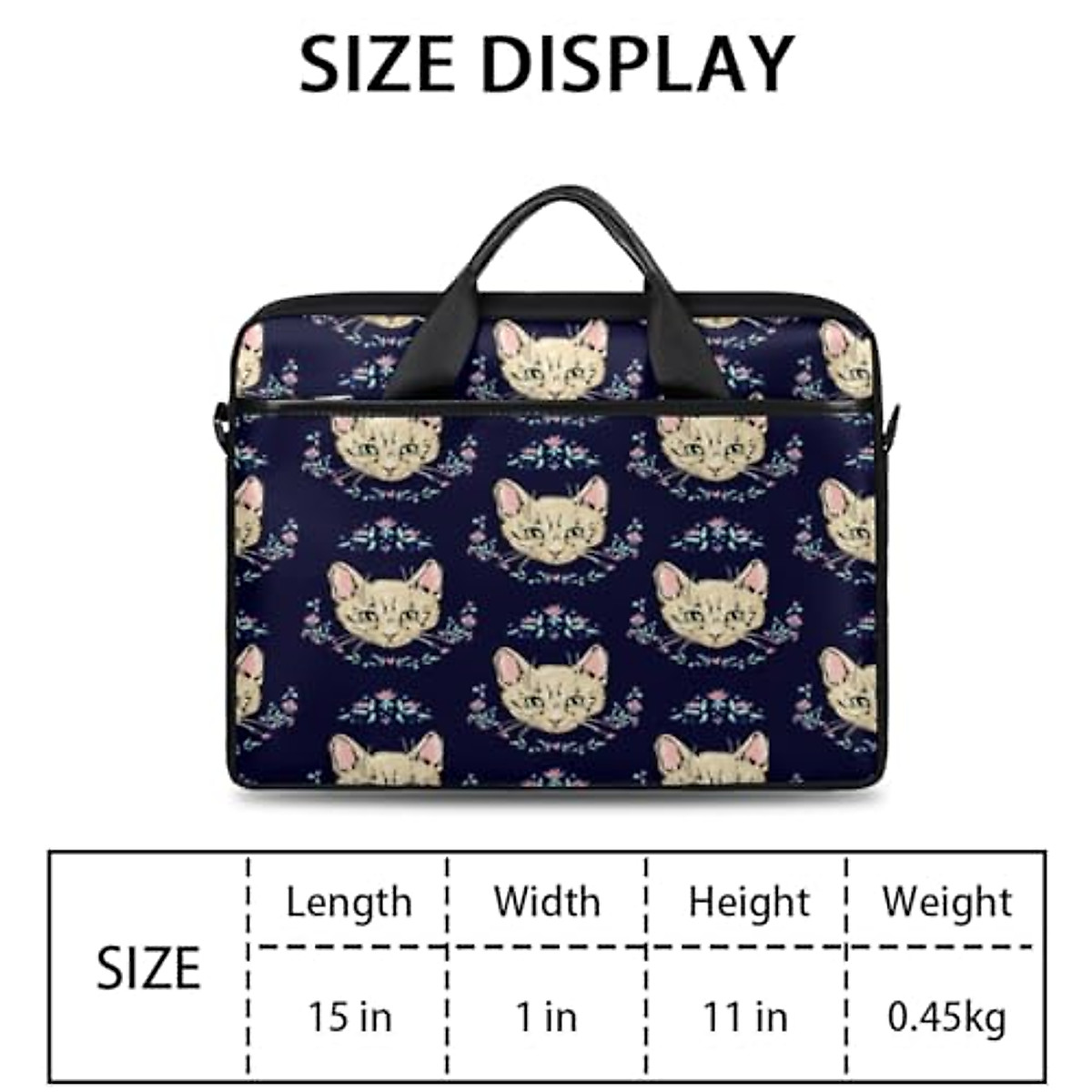 Floral Cats Laptop Computer Bag Waterproof Shoulder Messenger Bag 13-15 inch Durable Laptop Tote Bag with Shoulder Strap Handle Lightweight Crossbody Briefcase