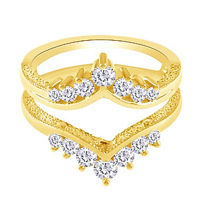 AFFY 1.48 Carat Round White Cubic Zirconia Chevron Enhancer Guard Ring 14K Yellow Gold Over Sterling Silver Ring Size-5