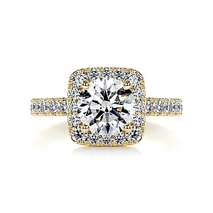 Solid Gold Handmade Moissanite Wedding Ring 3 CT Round Cut Diamond Halo Bridal Engagement Ring for Anniversary Propose Gifts (18K Solid Yellow Gold)