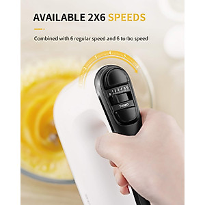 SHARDOR Hand Mixer Electric1.0, 6 Speed & Turbo Handheld Mixer with 5 Stainless Steel Accessories, For Whipping, Mixing Cookies, Brownie, Cakes, Dough Batters, Snap-On Storage Case, White