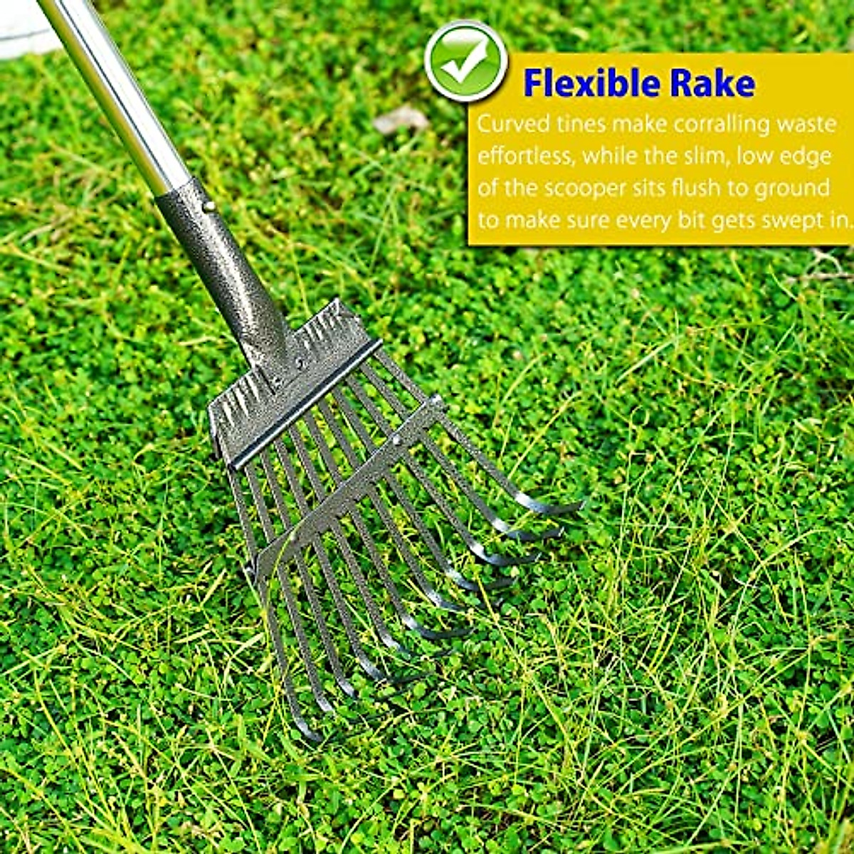 Pooper Scooper for Large & Small Dogs - Rust Proof Stainleass Metal Dog Pooper Scooper - Strong & Sturdy Rake & Scooper with 37.4" No Bending Long Handle Great for Yard or Outdoor (Standard)