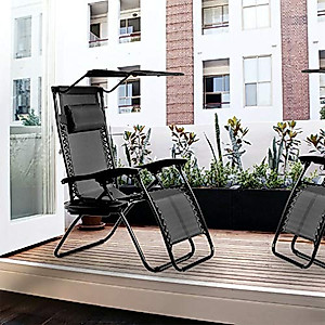 Zero Gravity Chair with Canopy Set of 2, Outdoor Folding Lounge Chair Chaise with Cup Holder, 250LBS Weight Capacity Recliner Chairs for Patio, Pool, Beach, Lawn, Deck, Yard - Black