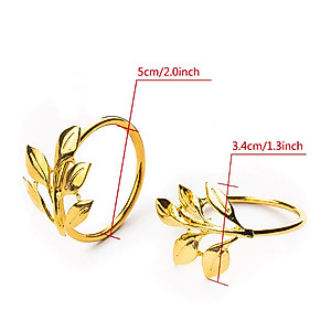 Jofefe 6pcs Gold Napkin Rings Round Napkin Holders Buckles for Wedding, Birthday Dinner Party, Family Gatherings, Table Decorations (Gold Leaf Rings)